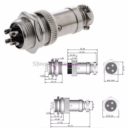 4 Pin GX16 AC 1200V Panel Mount Aviation Male & Female Connector 16mm ...