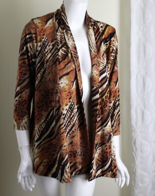 Slinky Brand Sz M Animal Print Open Front 3/4 Travel Knit Jacket Blazer ...