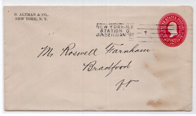 1899 2c Stationery Entire U362 NY Barry Machine Cancel B. Altman to ...