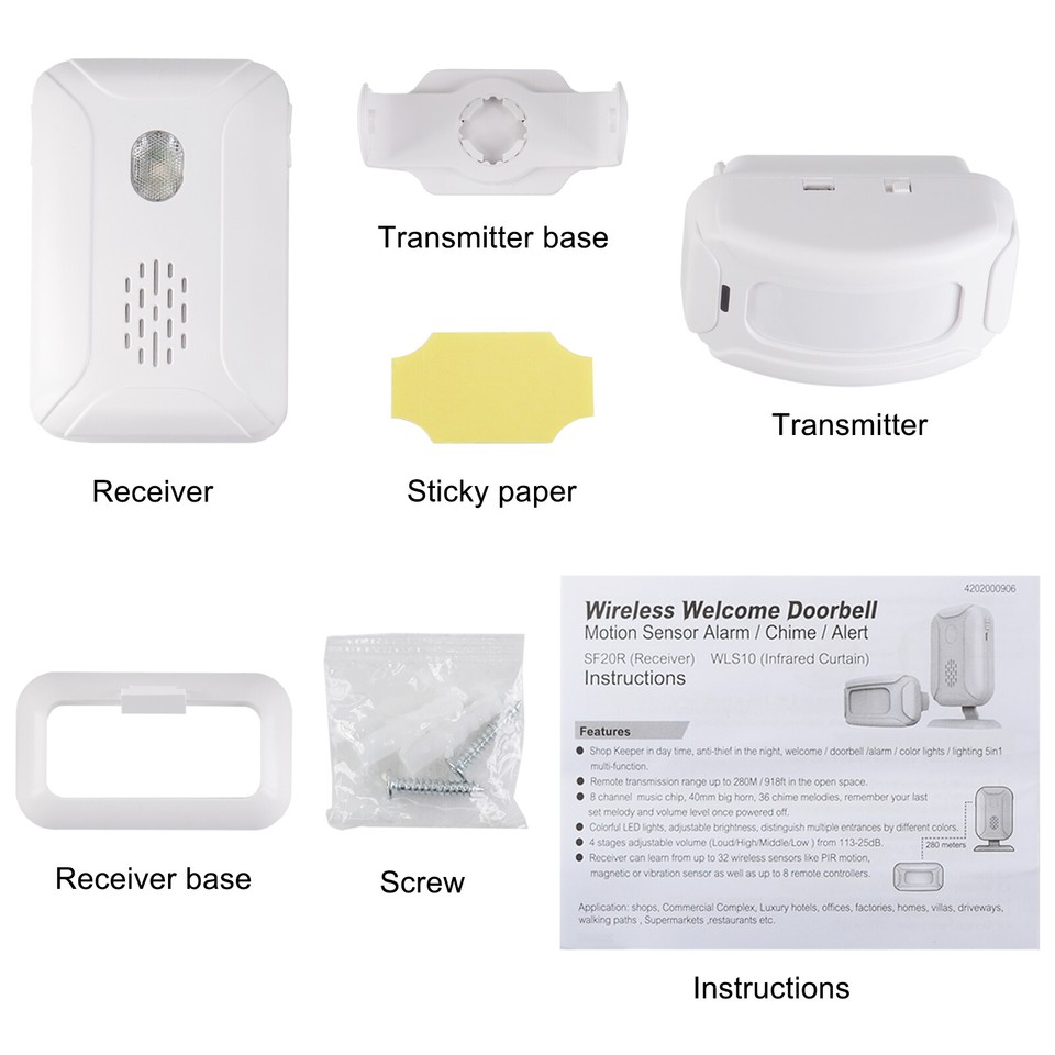 Wireless Infrared Motion Sensor Alarm Alert 3 Sensors Detect Prevent ...