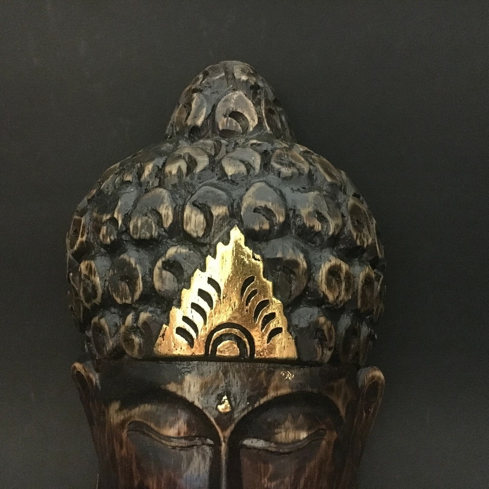 Buddha Face Wooden Mask Hand Carved Art Sculpture Wall Hanging Home ...