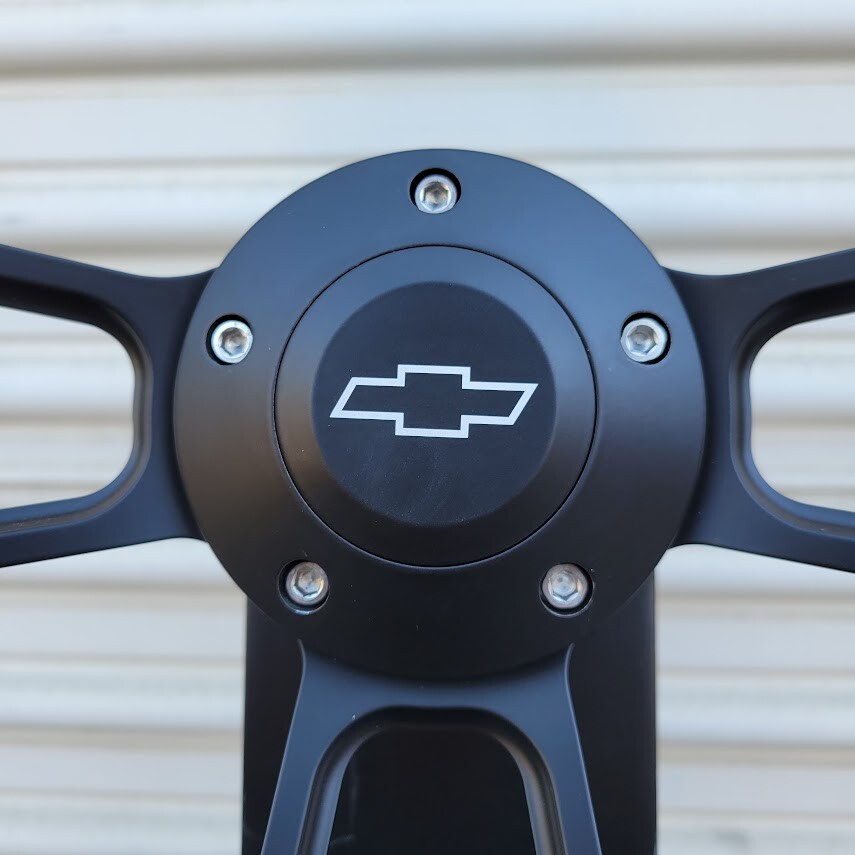 14" Black Billet Steering Wheel Real Wood Rivets Licensed Chevy Bowtie ...