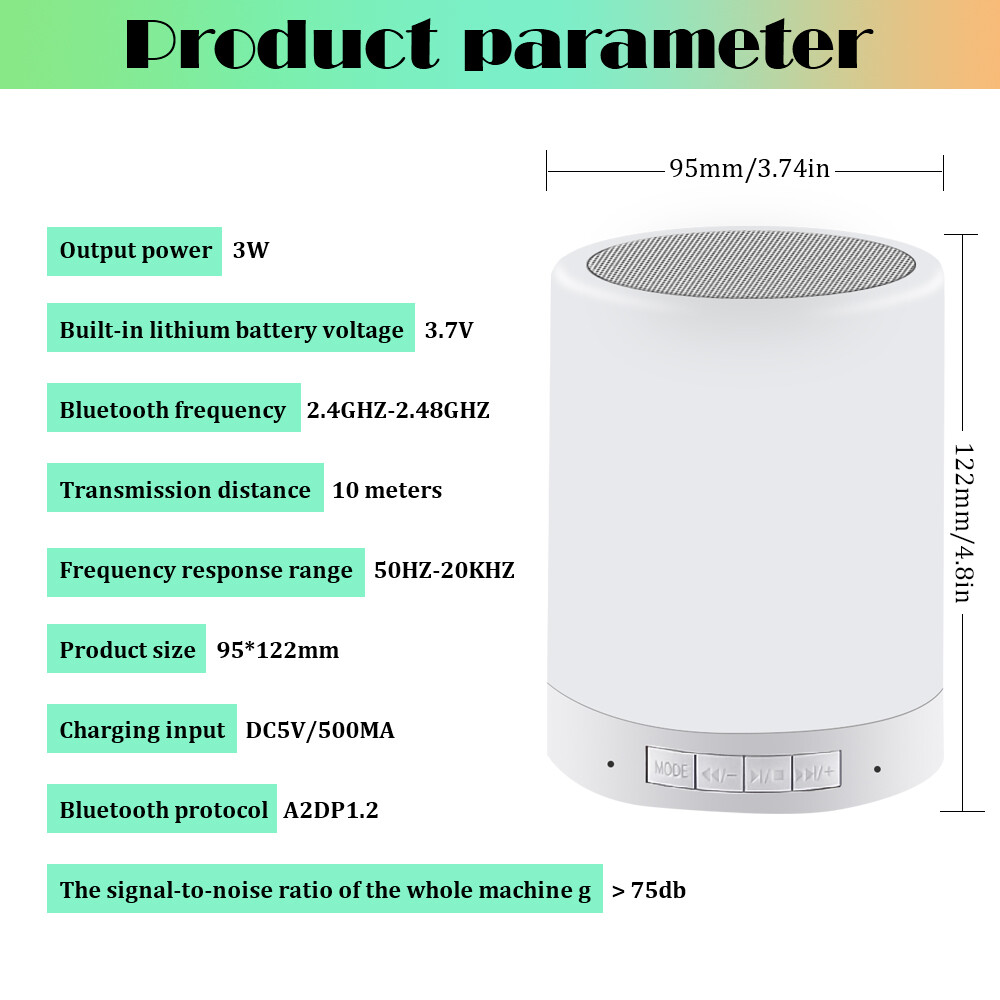 Smart LED Bluetooth Speaker Touch Night Light Music Desk Lamp USB ...