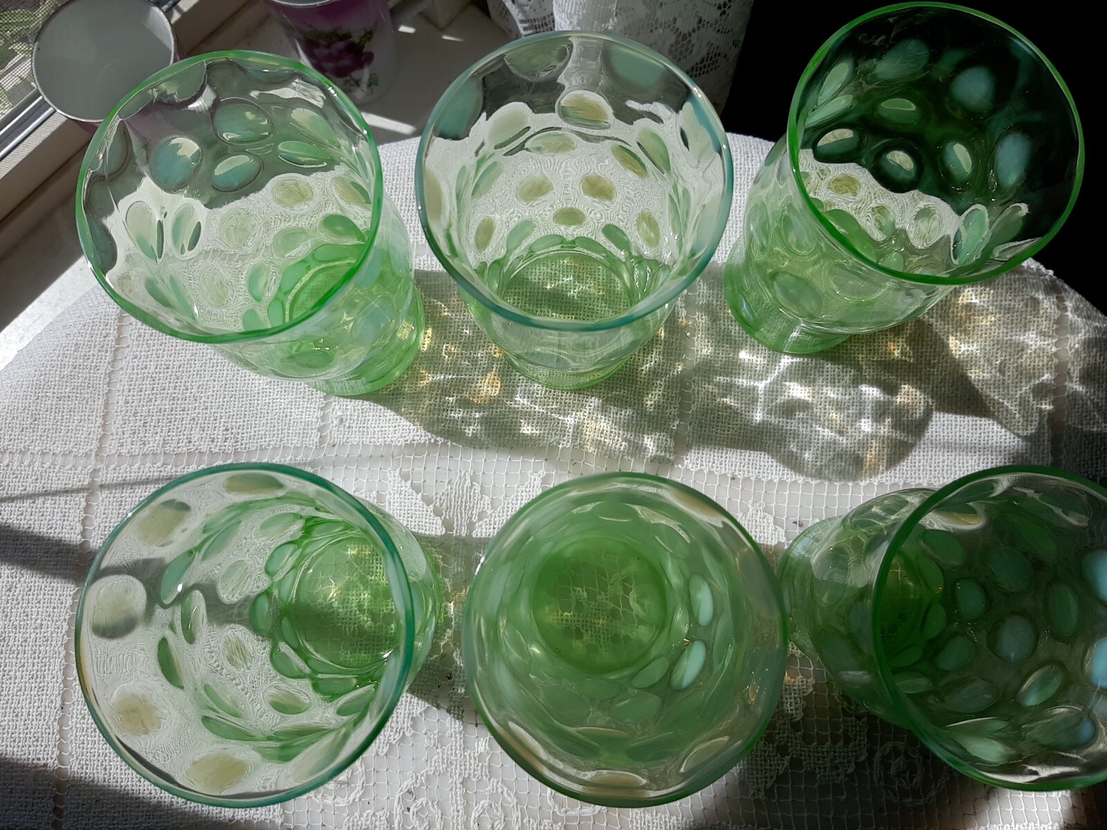 Antique Fenton Lime Coin Dot Opalescent Pitcher Set! STUNNING!! MINT ...