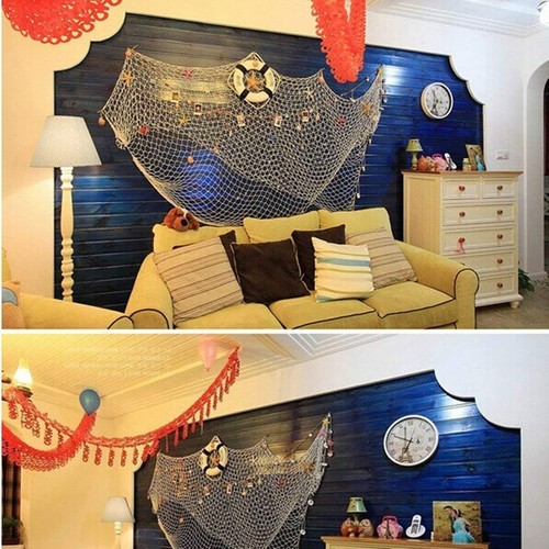 Rosoz Nature Fish Net Wall Decoration with Shells, Ocean One Size ...