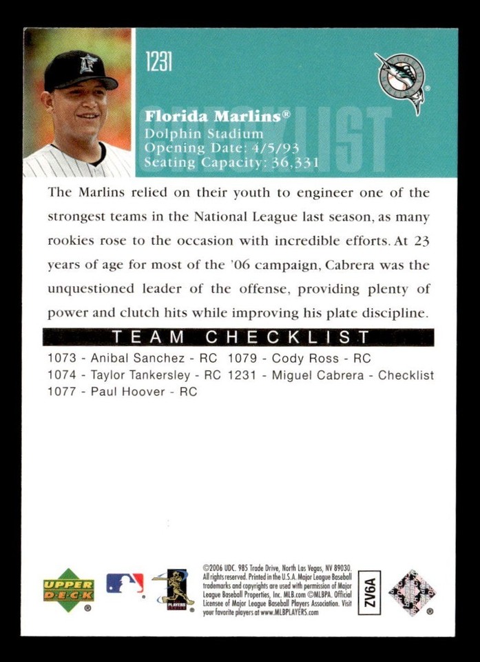 2006 Upper Deck #1231 Miguel Cabrera CL Checklist C150 | eBay