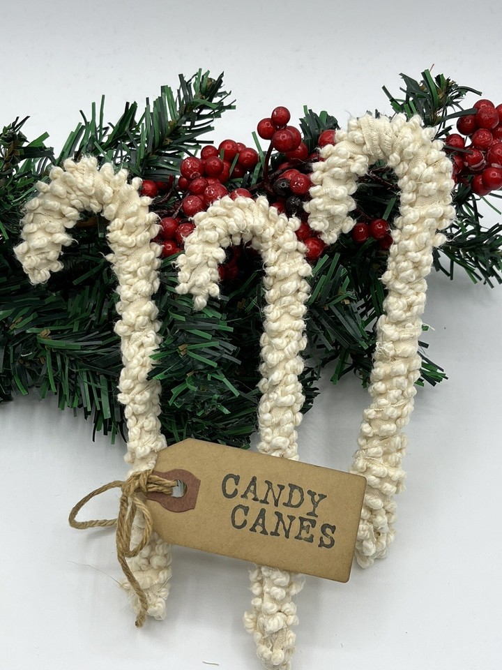 Lot Of 6 Handmade Chenille Candy Canes Primitive Vintage Christmas ...