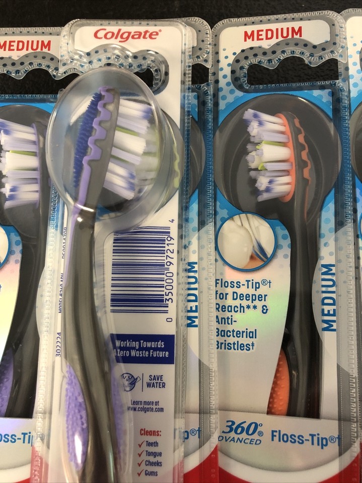 6 PACK Colgate 360 Advanced Floss-Tip Medium Toothbrushes, Various ...