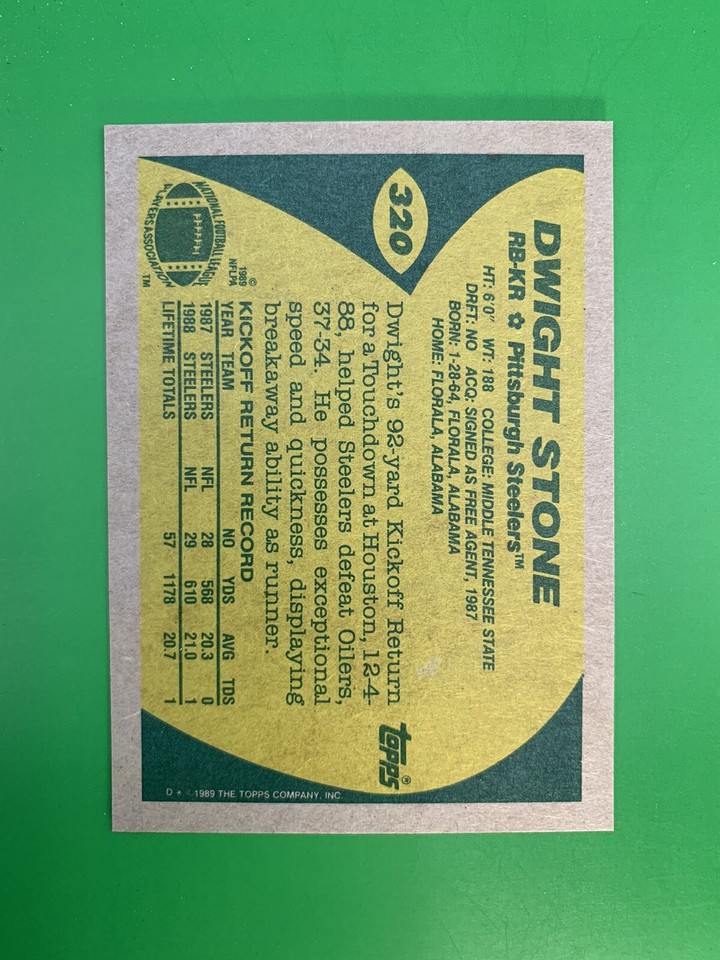 1989 Topps Dwight Stone #320 Pittsburgh Steelers | eBay
