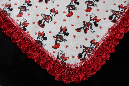 Baby Receiving Blanket MINNIE MOUSE Dancing Hand Crocheted Red Edge ...