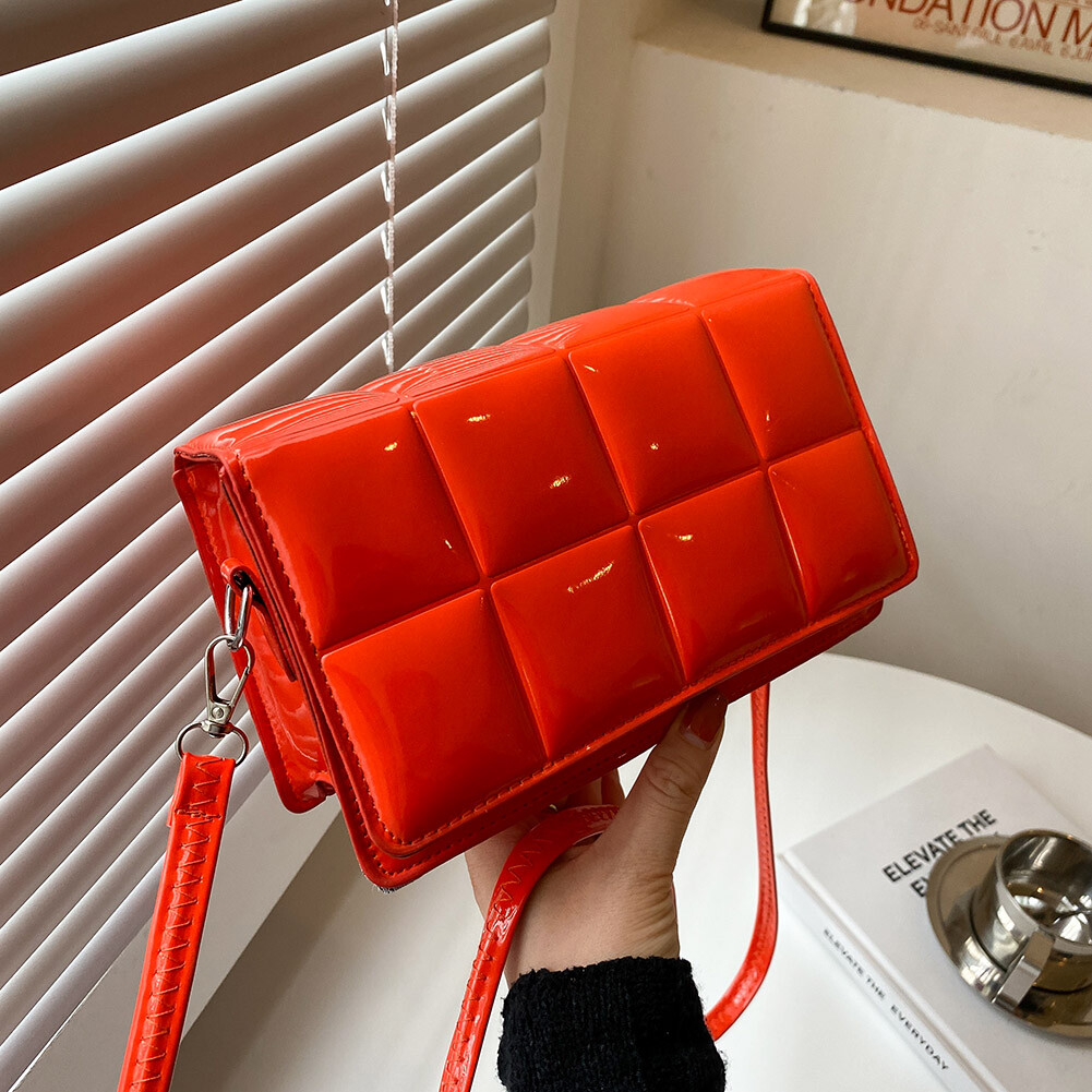 Fashion Women Checker Pattern PU Messenger Bag Solid Color Handbag ...