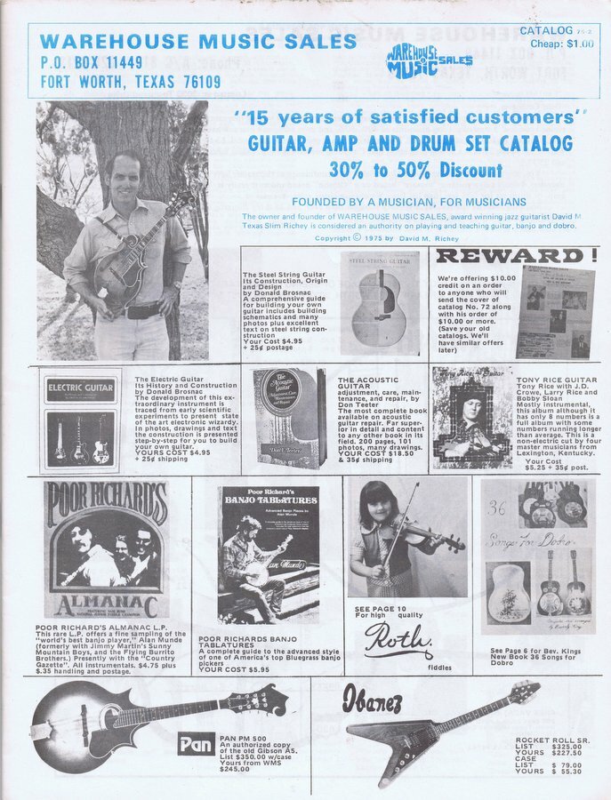 ORIGINAL Vintage 1975 Warehouse Music Sales Catalog Guitars Amps Drums ...