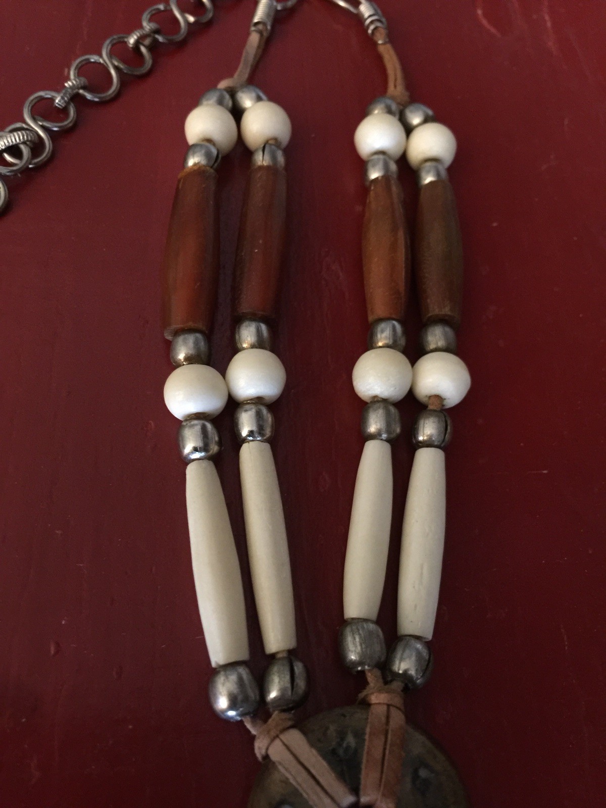 Unisex Bone Pipe Beads Carved Wood Pendant Necklace B… - Gem