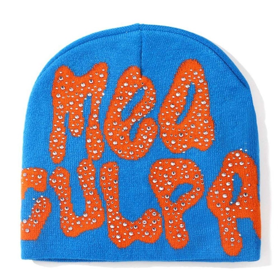 Warm MEA Culpa Beanies Hat with Rhinestone Knitted Slouchy Cap for ...