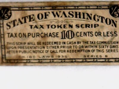 Vintage CH 160 Laws 1935 State of Washington Tax Token Scrip - Series B ...
