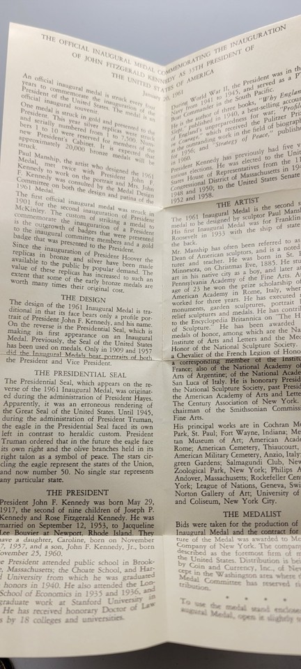 1961 JFK .999 Pure Silver Inauguration Medal 3" John F Kennedy W Box ...