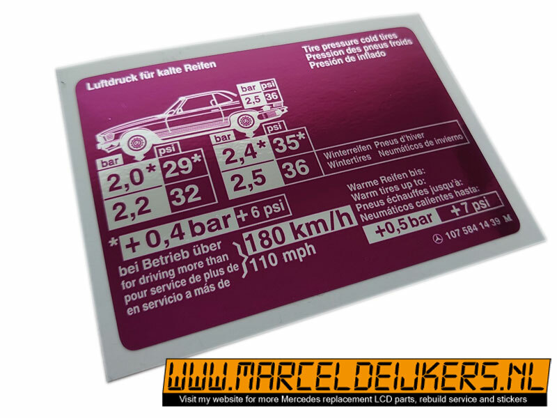 Mercedes 107 aufkleber decal 1075841439 / 107 584 14 39 luftdruck ...