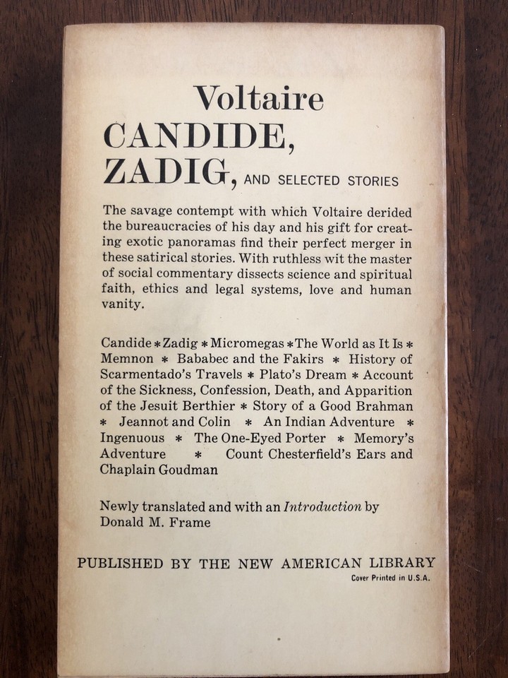 Candide, Zadig, and Selected Stories By Donald M. Frame 1st Print 1961 ...
