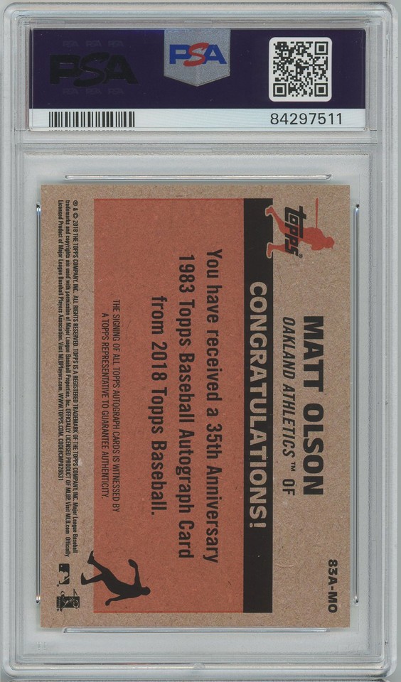 2018 Topps '83 Topps Autographs #83A-MO Matt Olson Braves Auto PSA 9 | eBay