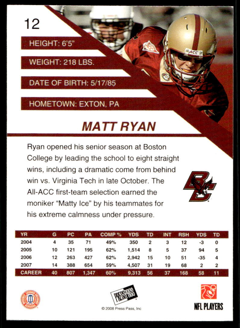 2008 Press Pass SE - #12 Matt Ryan (RC) for sale online | eBay