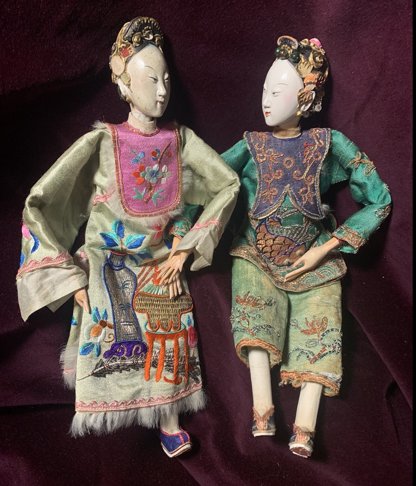 ANTIQUE 11" CHINESE OPERA DOLL SPECTACULAR EMBROIDERED* SCULPTED ...