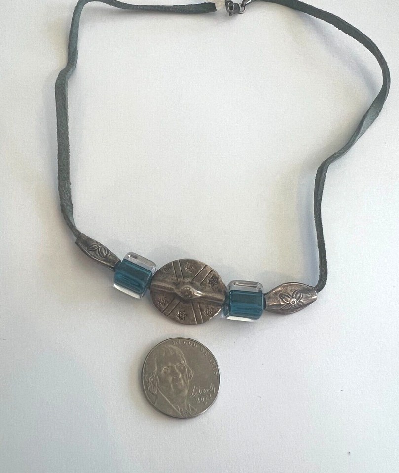 Sterling Silver Silver Bead Blue Cord Necklace 16" | eBay