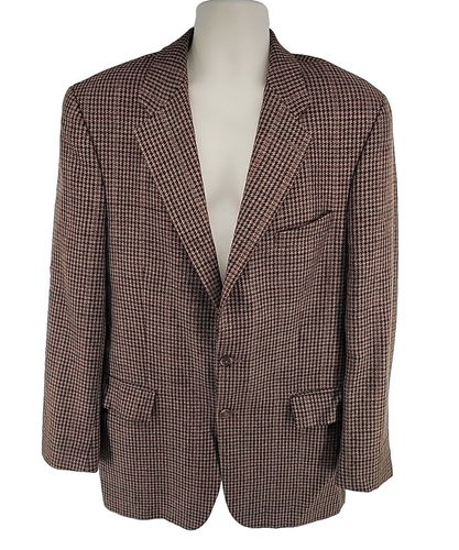 Chaps Ralph Lauren Blazer Mens 43 T Brown Houndstooth Wool Professor ...