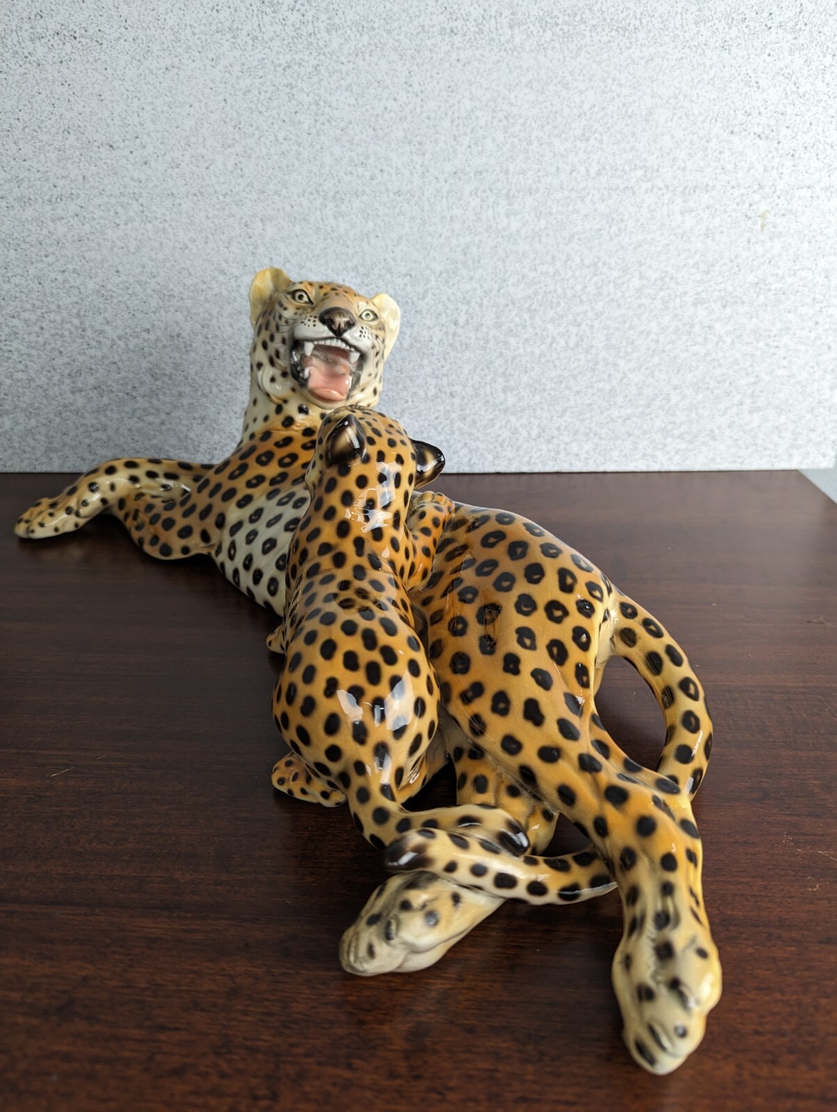 Vintage Ronzan Leopard Figurine Resting Attacking Cub Statue Made in ...
