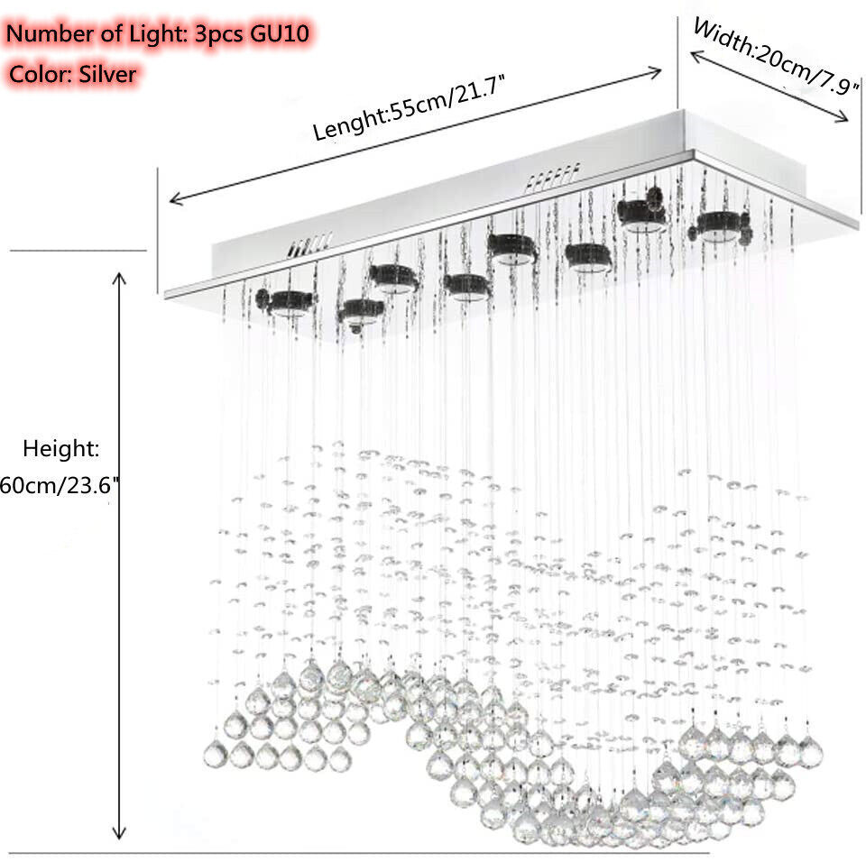 Modern Luxury Rectangular LED Chandelier Raindrop K9 Crystal Pendant ...