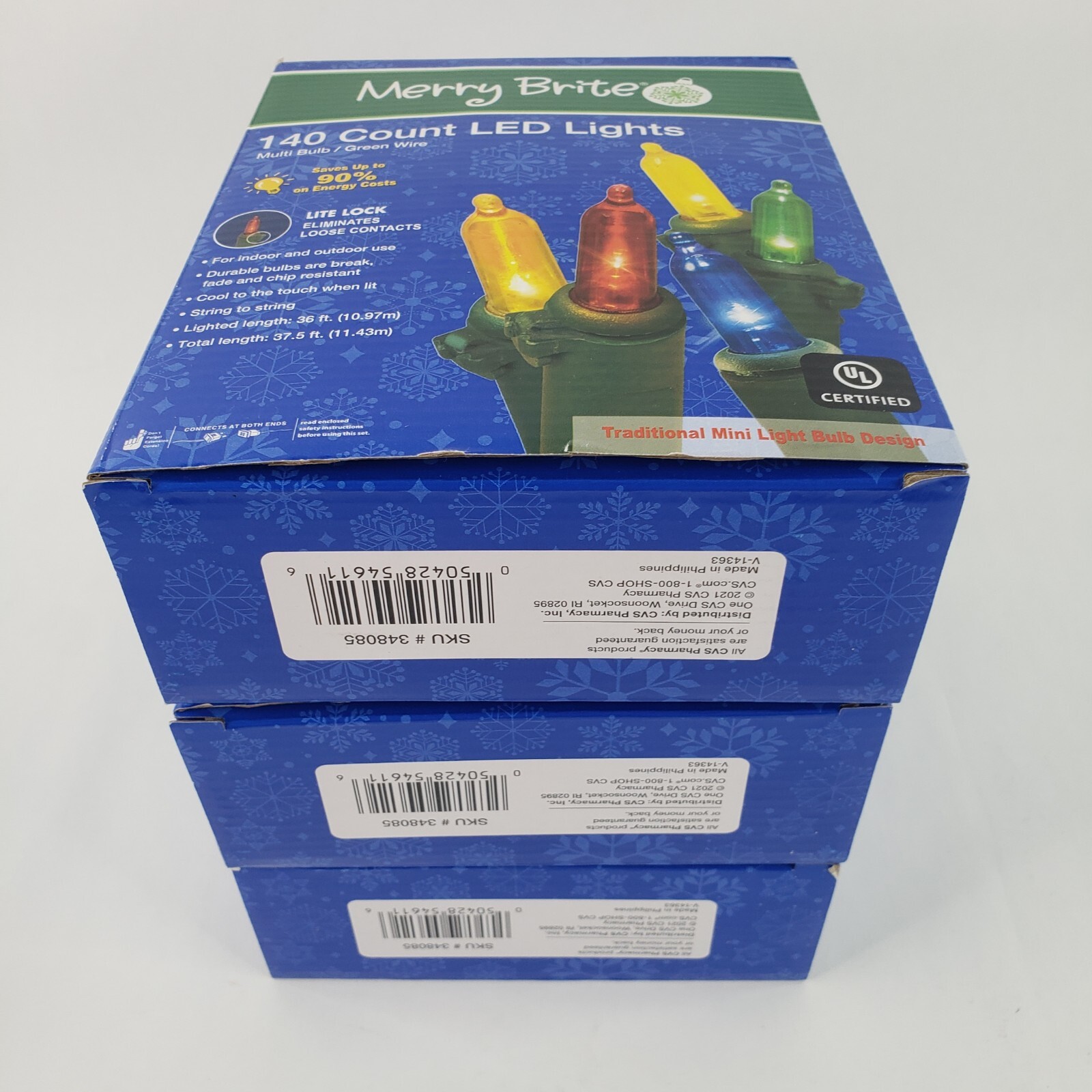 3 Merry Brite 140 ct LED Lights Multi Color Bulb Christmas Patio Kids ...