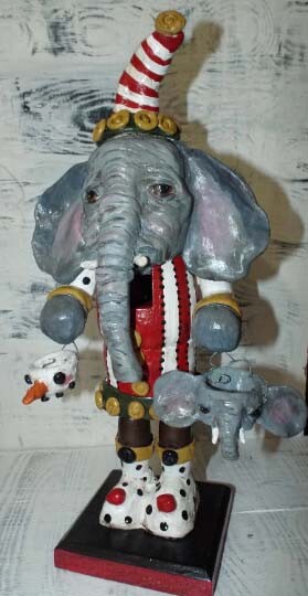 Folk Art Original One of a Kind Santa Elephant NutCracker Character Art ...