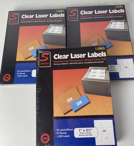 Simon Clear Laser Printer Labels Lot Of 3 Copier 50 Sheets 1500 Labels ...