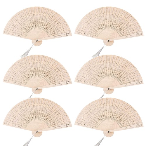 6 Pcs Wooden Folding Fan, Vintage Wooden Fan Handheld Folding Fans ...