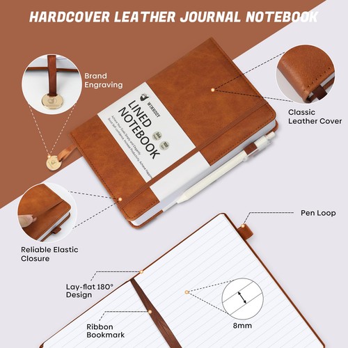 Lined A5 Journal Notebook 366 Pages Leather Hardcover Daily Writing ...