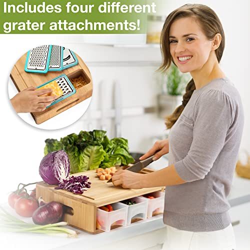 Bamboo Cutting Board with Containers for Storage - Zero-Mess Meal Prep ...