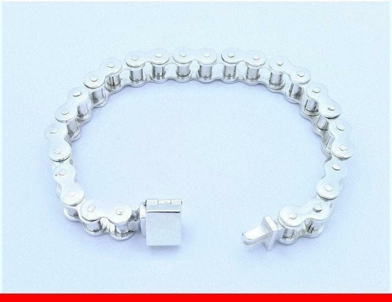 Beautiful Classic Solid 935 Argentium Silver Men's Charm Bike Chain Bracelet | eBay