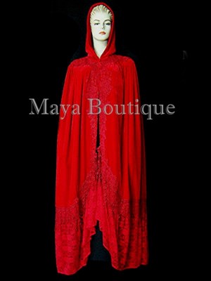 Red Opera Cape Cloak Coat Victorian Reproduction Long Velvet and Lace ...
