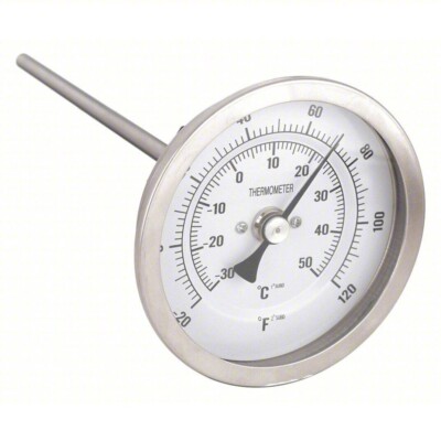 Bimetal Thermometer Grainger 1NFY9, 3" Analog Dial, 6" Stem, 0-250 F ...