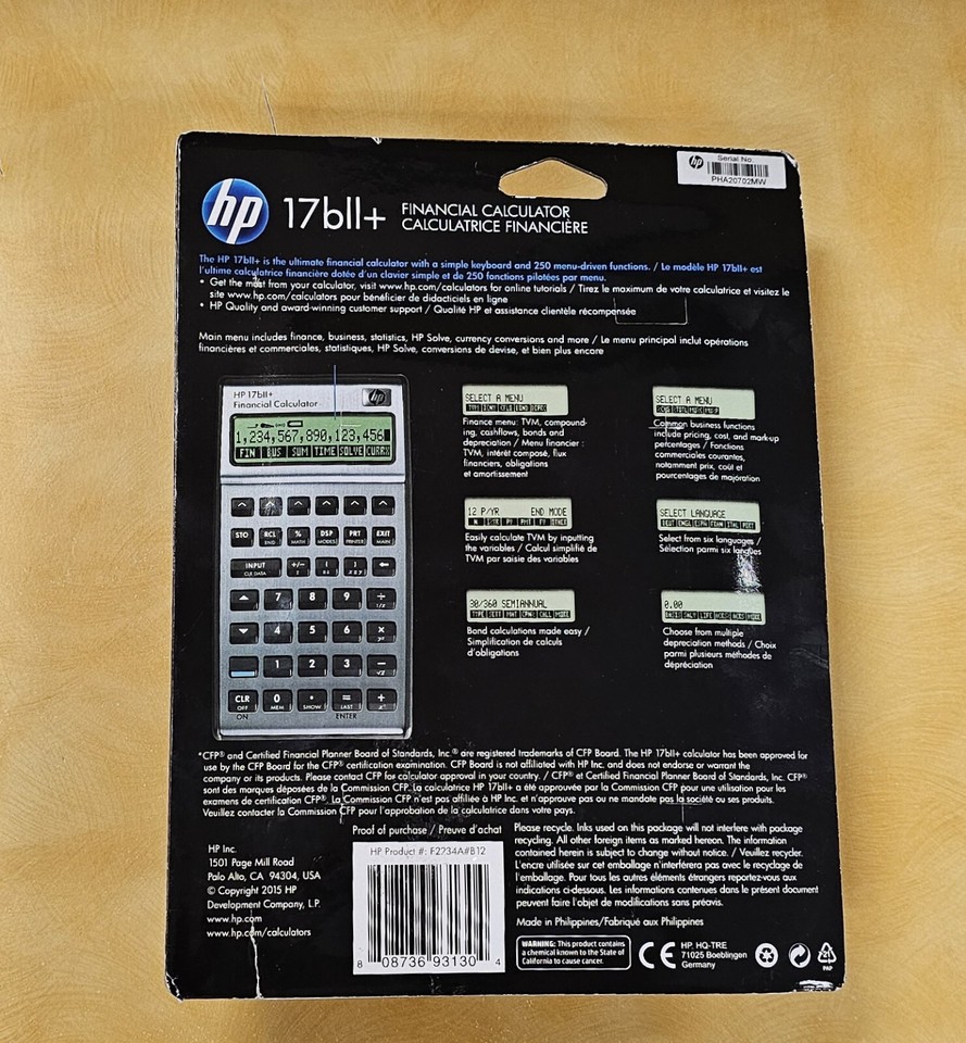 NEW Silver HP 17BII+ Business Financial Calculator W/ Case & Manual ...
