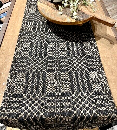 NEW PRIMITIVE BLACK TAN TABLE RUNNER XL NANTUCKET 72"L X 14"W Cotton ...