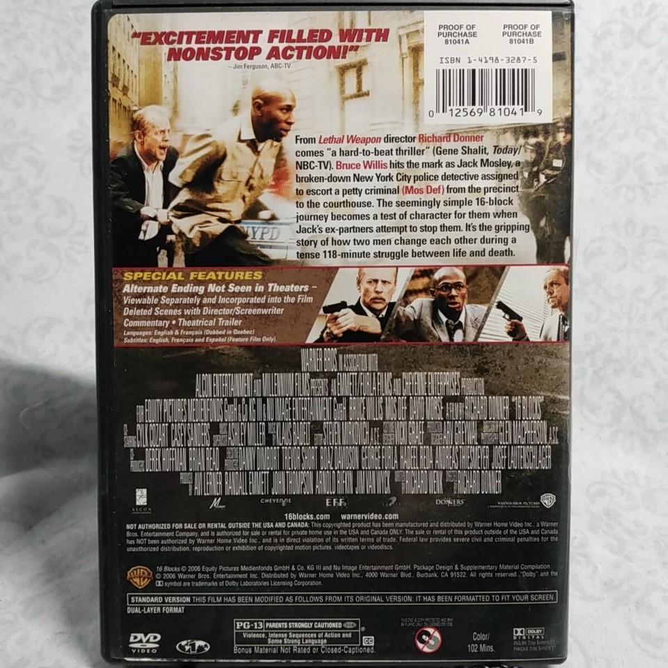 16 Blocks (Full Screen Edition) - DVD SWB Combined Shipping 12569810419 ...