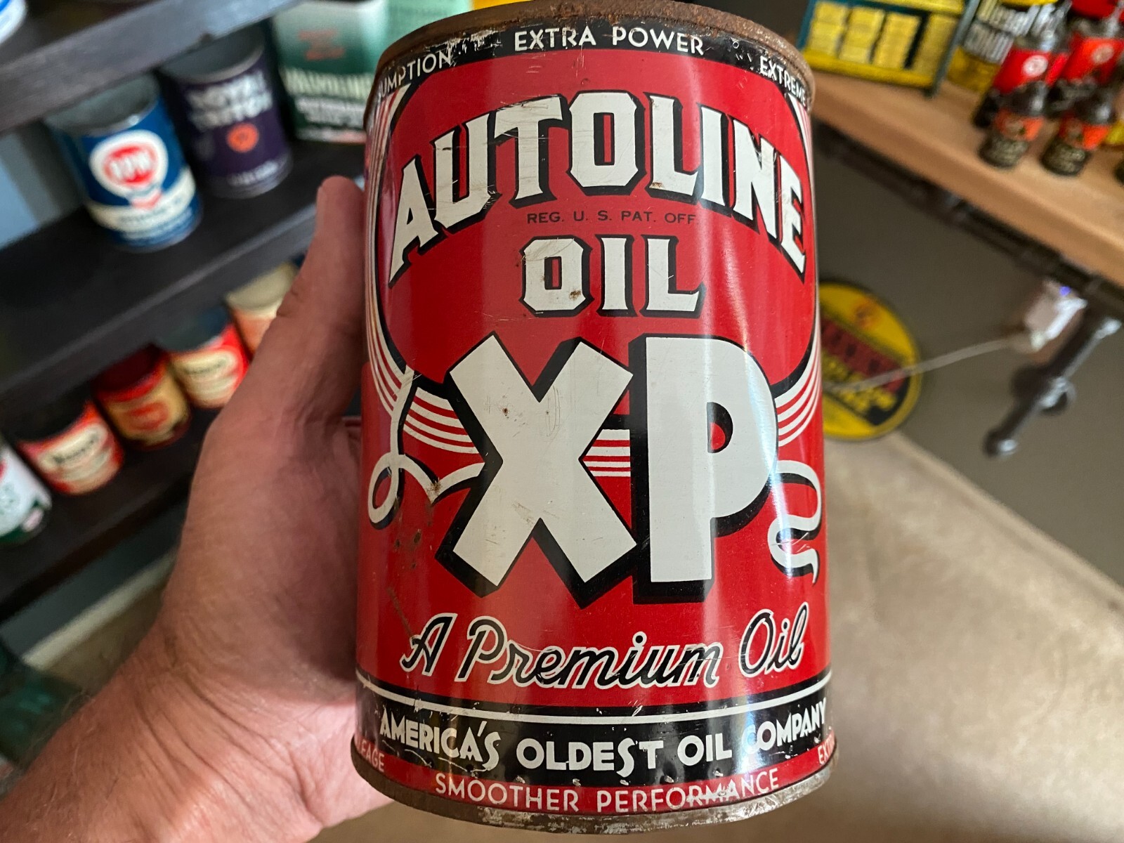 RARE~ VINTAGE~ AUTOLINE XP~ 1 QUART MOTOR OIL CAN~ ROBINSON OIL CO - NO ...