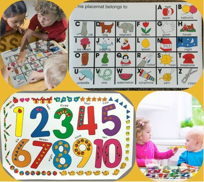 Set of 2 Kids Numbers & Alphabet Place Mat Placemats Table Mats ...