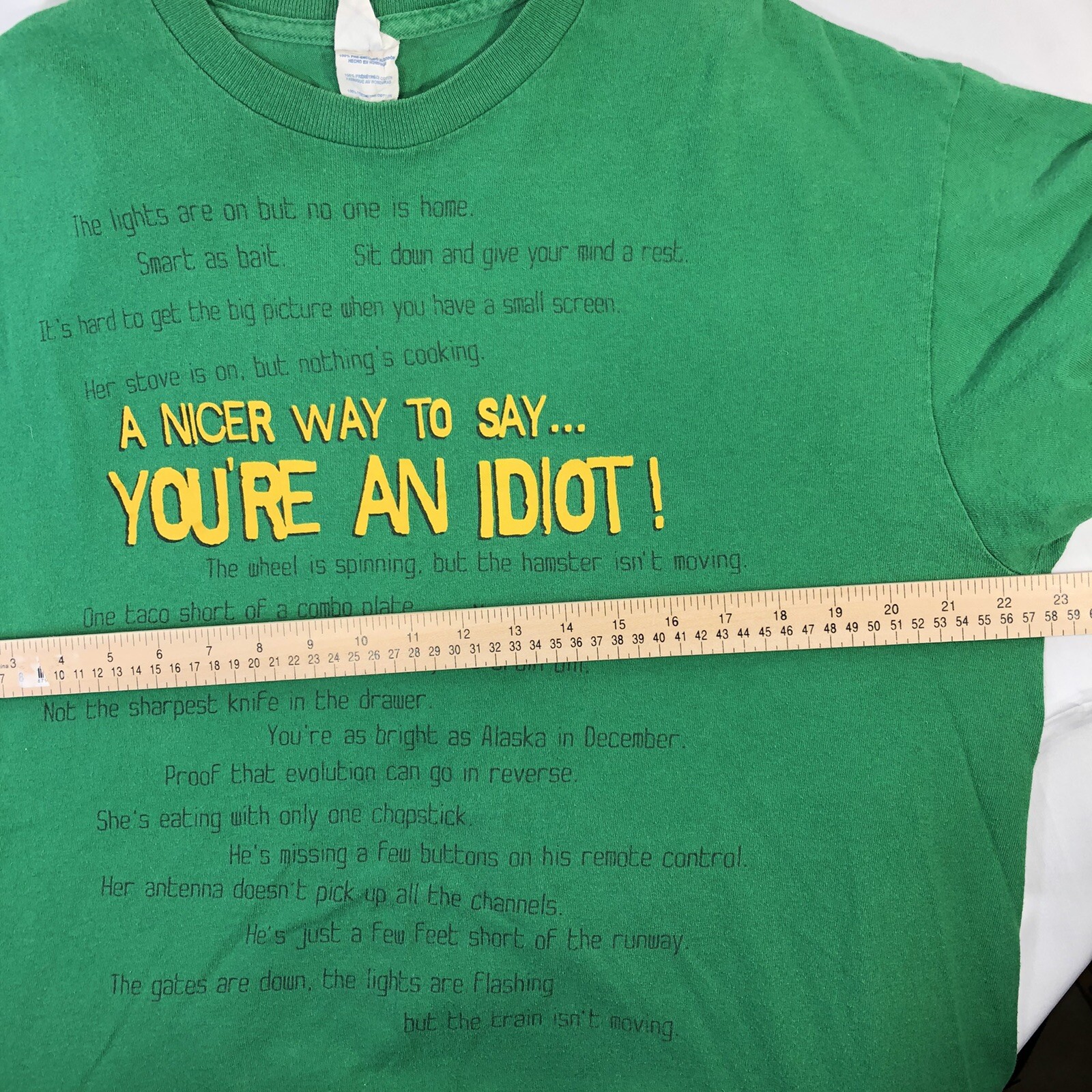 A Nicer Way To Say You re An Idiot Shirt XL Funny Parody Green Yellow a-nicer-way-to-say-you-re-an-idiot-shirt-xl-funny-parody-green-yellow