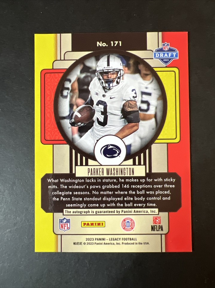 2023 Panini Legacy Parker Washington Rookie Silver Prizm Auto RC ...