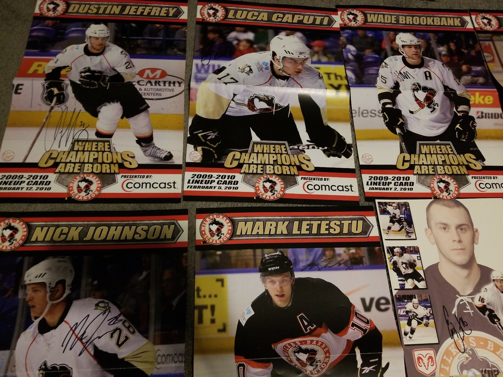 LOT OF 21 AUTOGRAPHED PITTSBURGH PENGUINS WBS PENGUINS LINEUP CARD ...