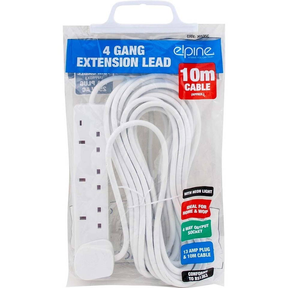 4 WAY 4 GANG EXTENSION LEAD UK MAIN POWER 4 SOCKET 13A ELECTRICITY CORD ...