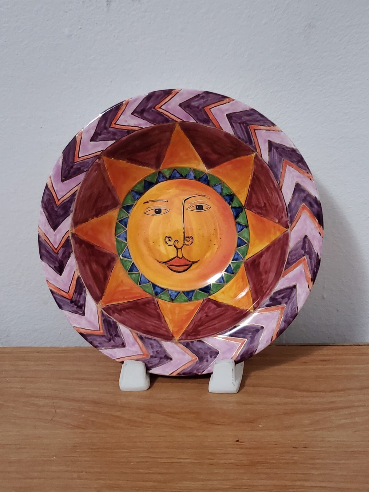 VTG MULTI COLORED SUN FACE DECORATIVE CERAMIC BOWL BY SONJA MADE IN B ...