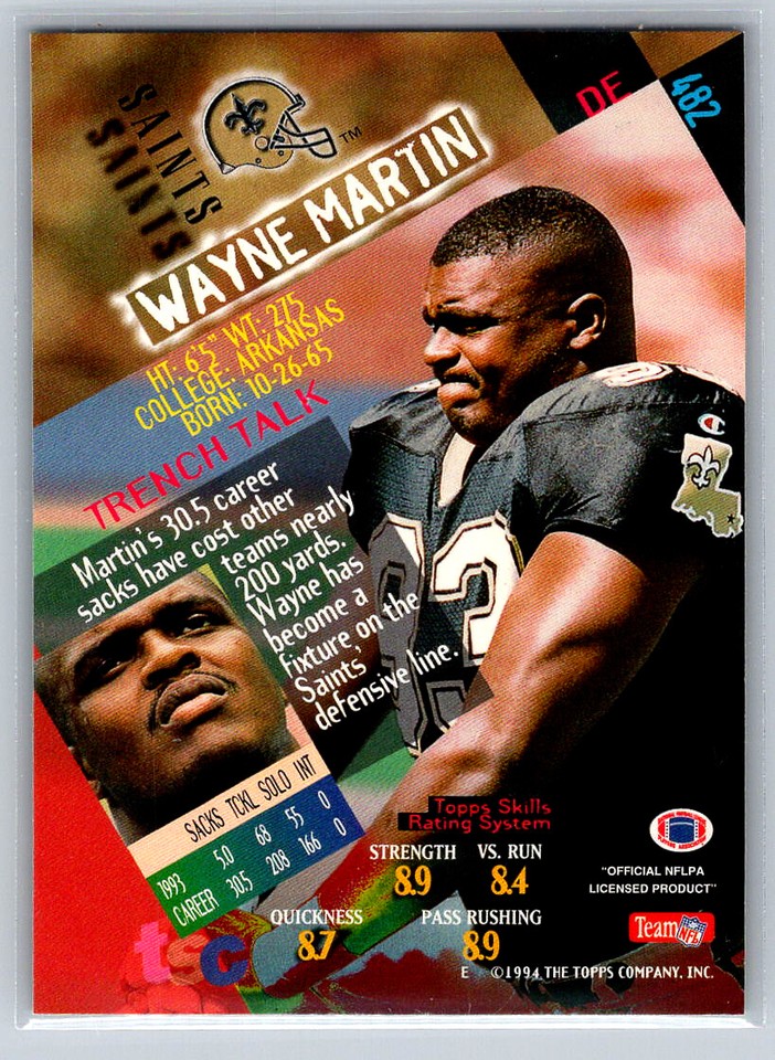# 482 Wayne Martin New Orleans Saints 1994 Stadium Club | eBay