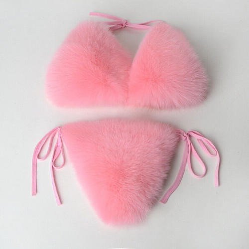 Fox Fur Swimsuit Beach Bikini Sexy Split Fur Bikini Set Micro Bra G ...